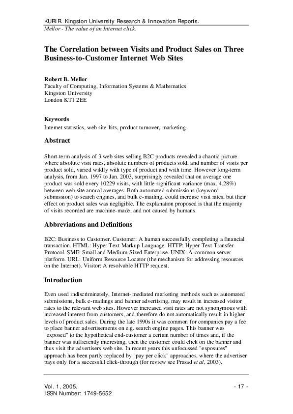(PDF) The correlation between visits and product sales on three ...