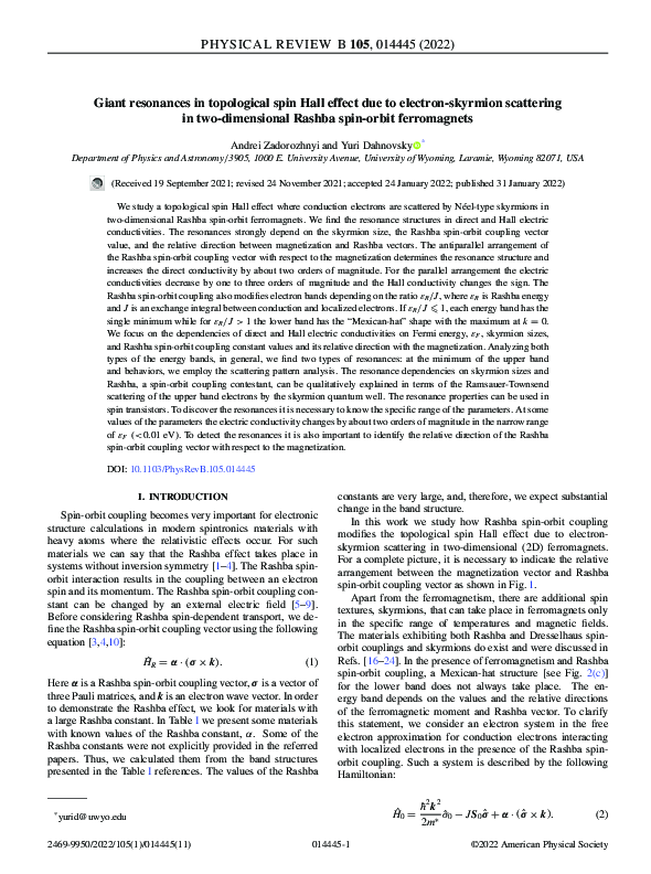 (PDF) Giant resonances in topological spin Hall effect due to electron ...