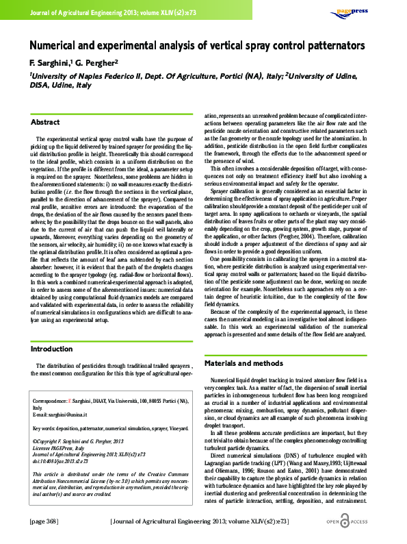 (PDF) Numerical and experimental analysis of vertical spray control patternators