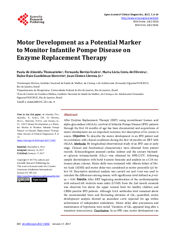(PDF) Motor Development as a Potential Marker to Monitor Infantile Pompe Disease on Enzyme ...