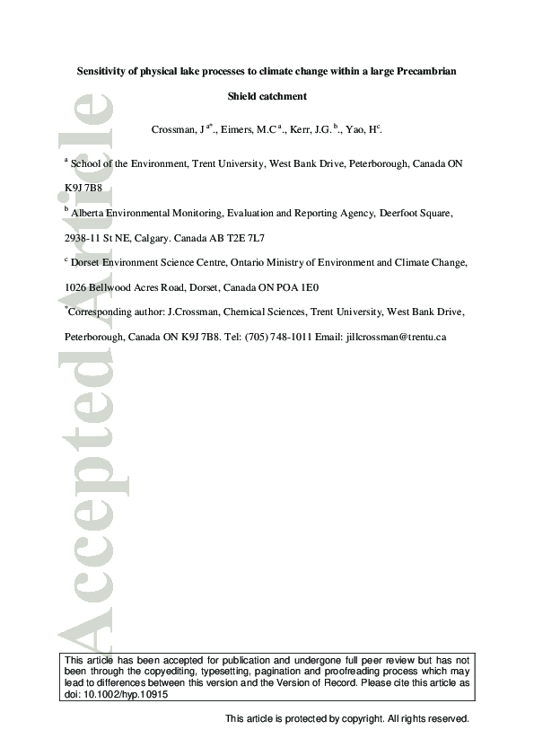 (PDF) Sensitivity of physical lake processes to climate change within a ...
