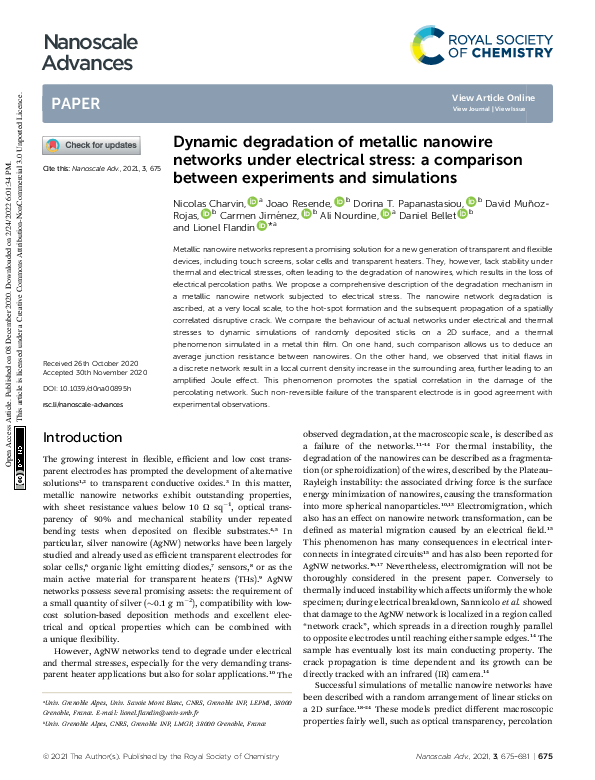 (PDF) Dynamic degradation of metallic nanowire networks under electrical stress: a comparison ...