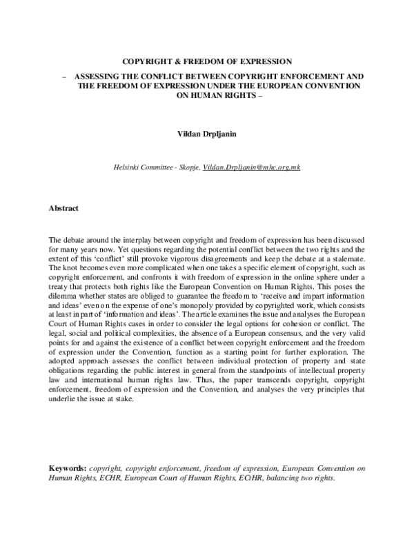 (PDF) Copyright & Freedom of Expression - Assessing the Conflict ...
