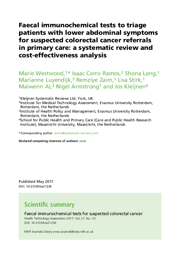 (PDF) Faecal immunochemical tests to triage patients with lower ...