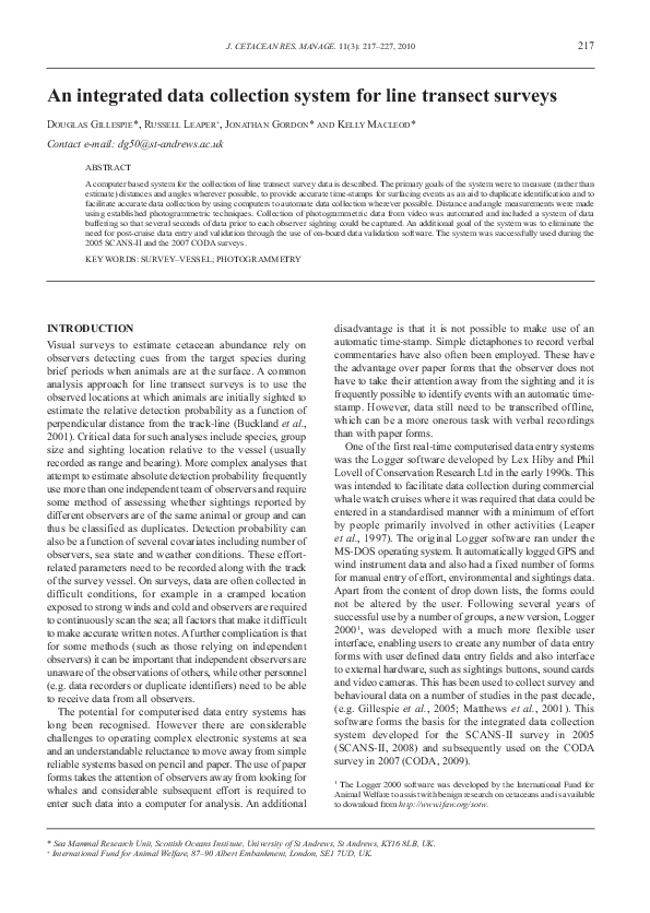 (PDF) An integrated data collection system for line transect surveys