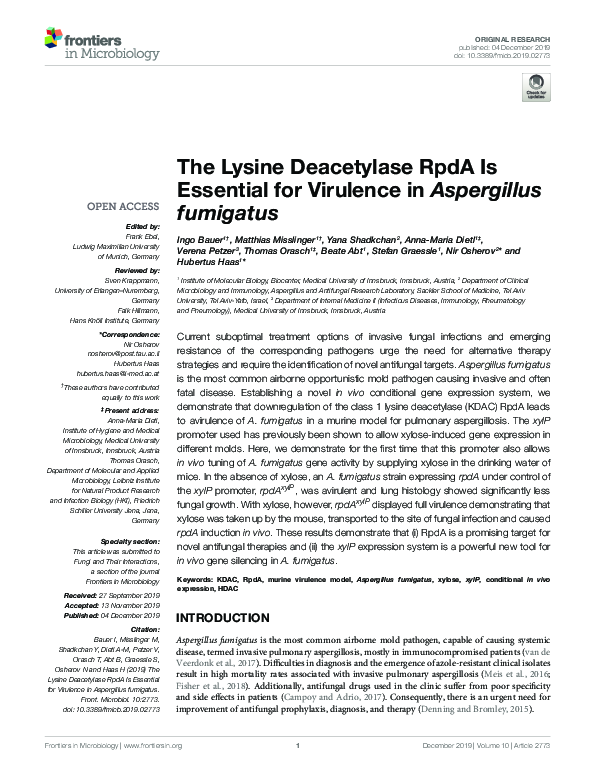 (PDF) The Lysine Deacetylase RpdA Is Essential for Virulence in ...