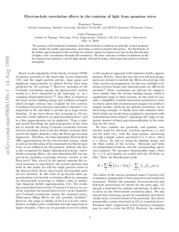 (PDF) Electron-Hole Correlation Effects in the Emission of Light from ...
