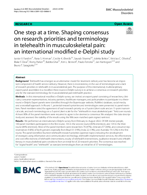 (PDF) One step at a time. Shaping consensus on research priorities and terminology in telehealth ...