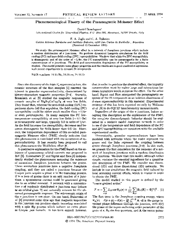 (PDF) Phenomenological theory of the paramagnetic Meissner effect