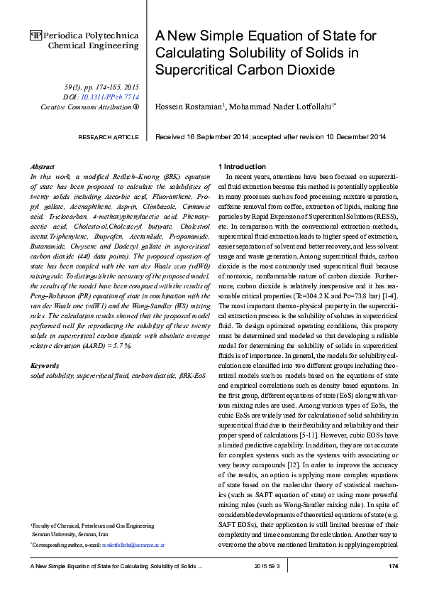 (PDF) A New Simple Equation of State for Calculating Solubility of ...