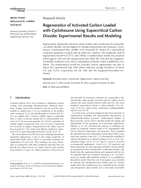(PDF) Regeneration of Activated Carbon Loaded with Cyclohexane Using ...