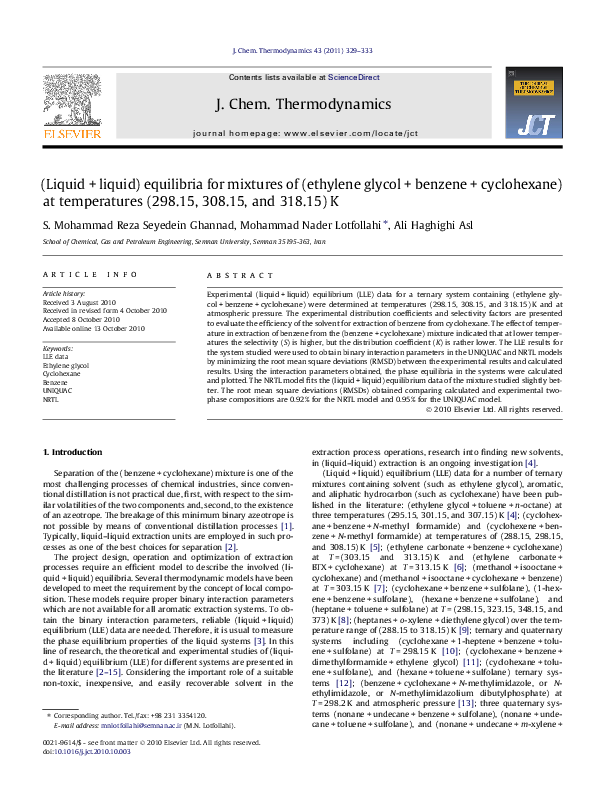 (PDF) (Liquid+liquid) equilibria for mixtures of (ethylene glycol ...