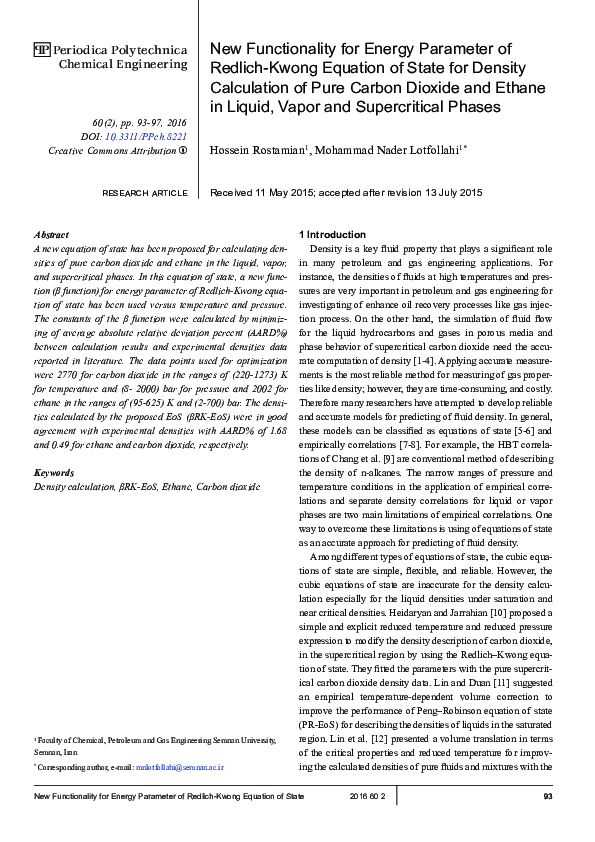 (PDF) New Functionality for Energy Parameter of Redlich-Kwong Equation ...