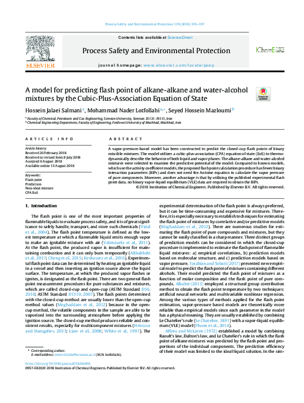 (PDF) A model for predicting flash point of alkane-alkane and water ...