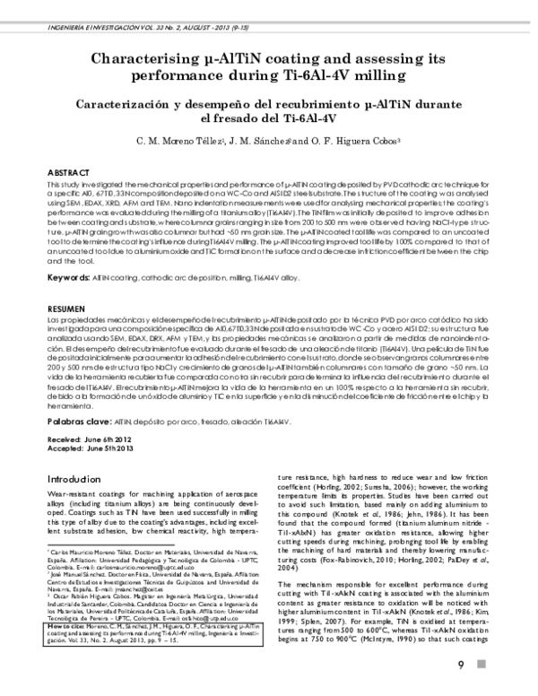 (PDF) Characterising μ-AlTiN coating and assessing its performance ...