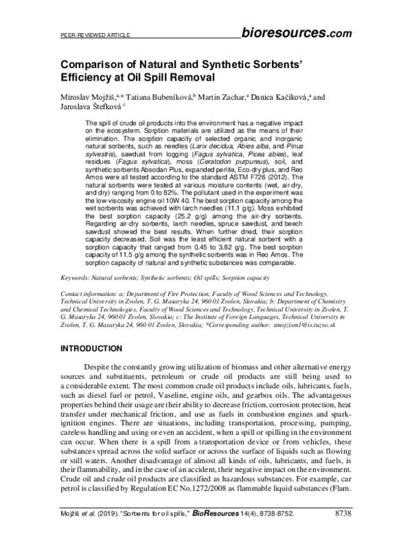 (PDF) Comparison of natural and synthetic sorbents’ efficiency at oil ...