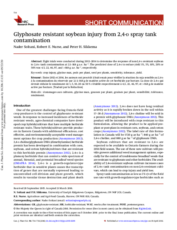 (PDF) Glyphosate resistant soybean injury from 2,4-D spray tank ...