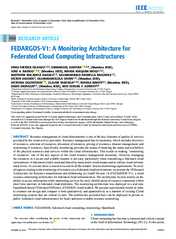 (PDF) FEDARGOS-V1: A Monitoring Architecture for Federated Cloud Computing Infrastructures
