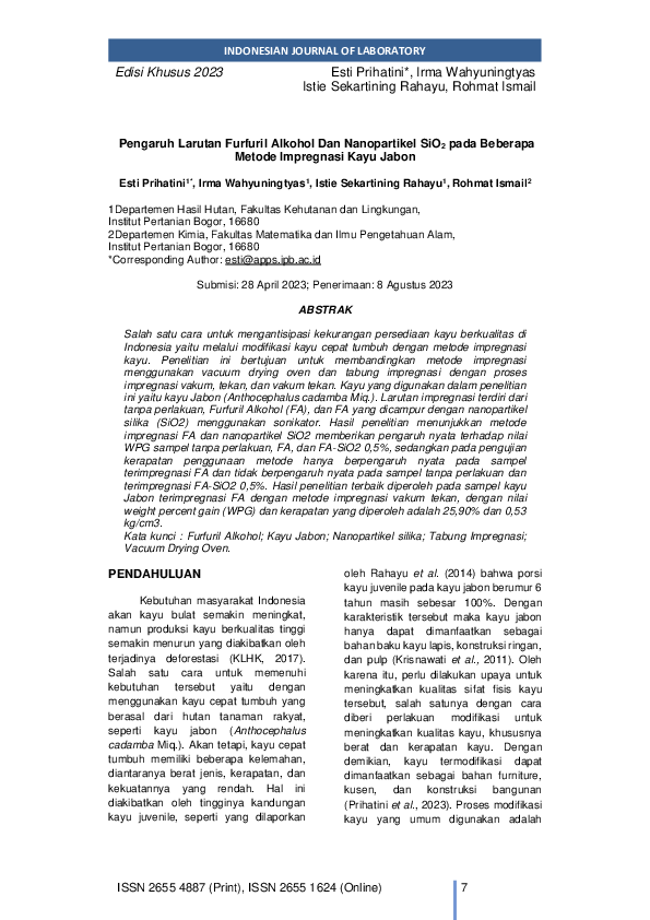 (PDF) Pengaruh Larutan Furfuril Alkohol Dan Nanopartikel SiO2 pada ...