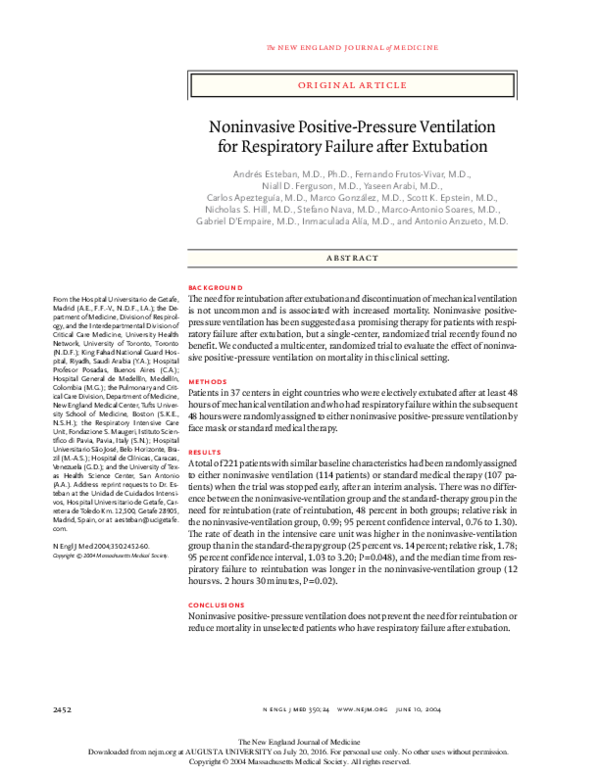 (PDF) Noninvasive Positive-Pressure Ventilation for Respiratory Failure ...