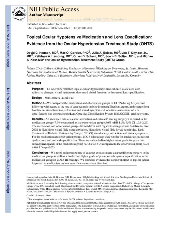(PDF) Topical Ocular Hypotensive Medication and Lens Opacification ...