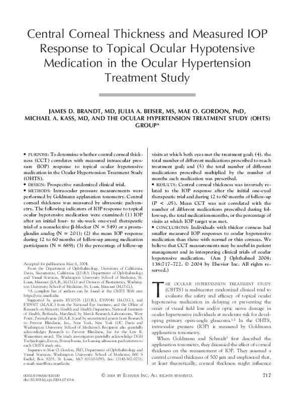 (PDF) Central corneal thickness and measured IOP response to topical ...