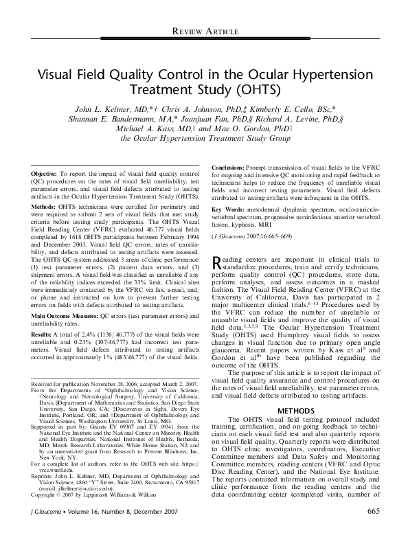 (PDF) Visual Field Quality Control in the Ocular Hypertension Treatment ...