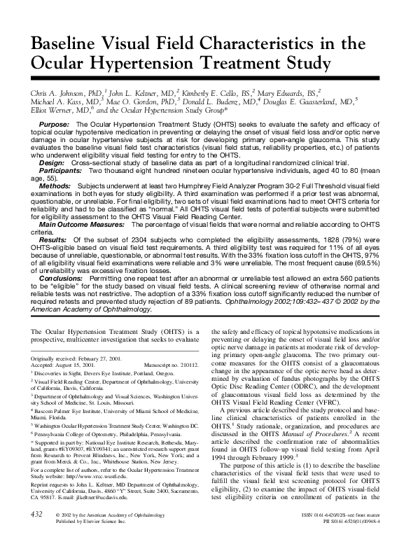 (PDF) Baseline visual field characteristics in the ocular hypertension ...