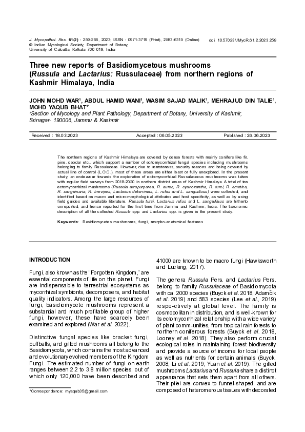 (PDF) Three new reports of Basidiomycetous mushrooms ( Russula and ...