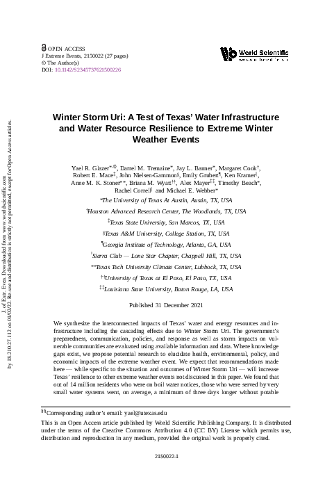 (PDF) Winter Storm Uri: A Test of Texas’ Water Infrastructure and Water ...