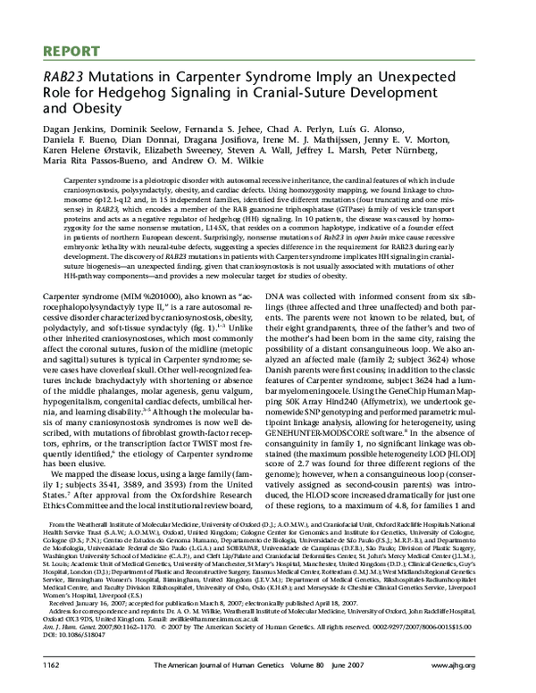 (PDF) RAB23 Mutations Link Hedgehog to Carpenter Syndrome