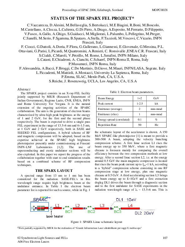 (PDF) Status of the SPARX FEL project