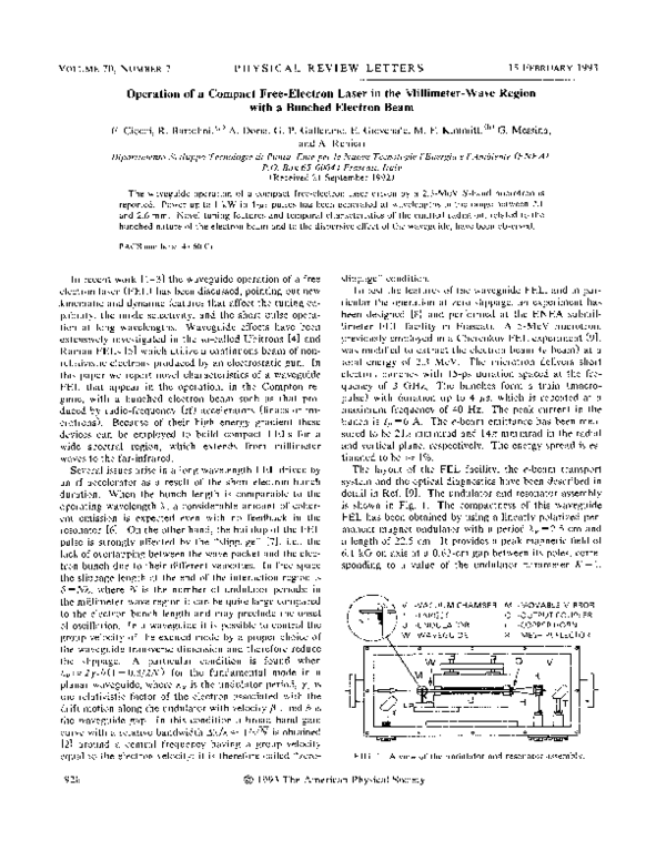 (PDF) Operation of a compact free-electron laser in the millimeter-wave region with a bunched ...