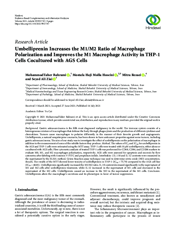 (PDF) Umbelliprenin Increases the M1/M2 Ratio of Macrophage Polarization and Improves the M1 ...