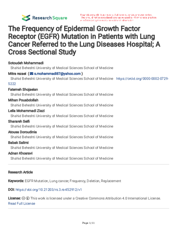 (PDF) The Frequency of Epidermal Growth Factor Receptor (EGFR) Mutation ...
