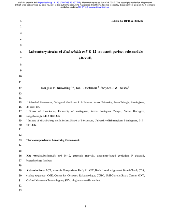 (PDF) Laboratory strains of Escherichia coli K-12: not such perfect ...