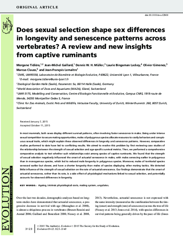 (PDF) Does sexual selection shape sex differences in longevity and ...