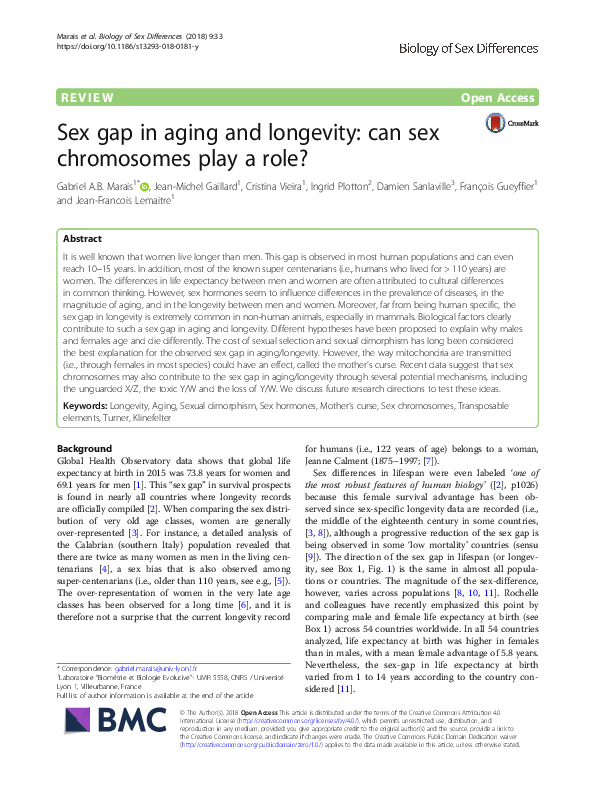 Pdf Sex Gap In Aging And Longevity Can Sex Chromosomes Play A Role