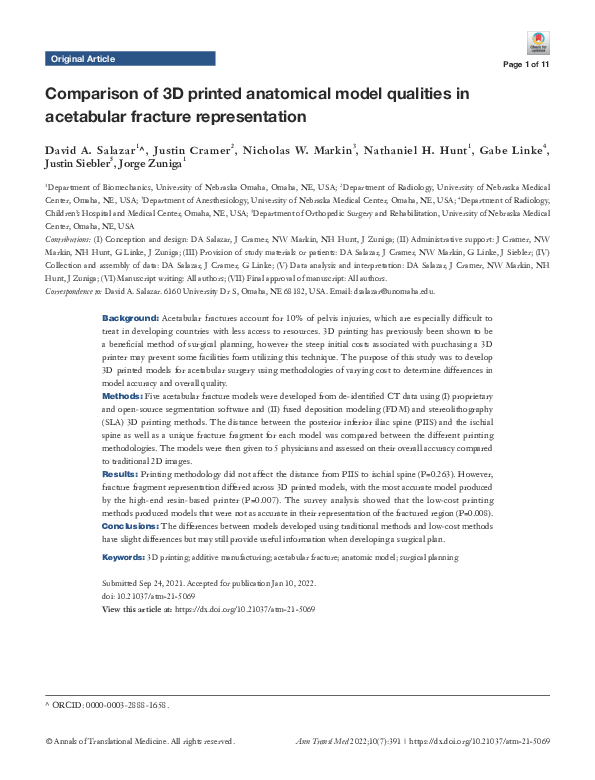 (PDF) Comparison of 3D printed anatomical model qualities in acetabular fracture representation