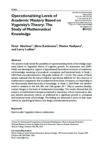 (PDF) Operationalizing Levels of Academic Mastery Based on Vygotsky’s Theory