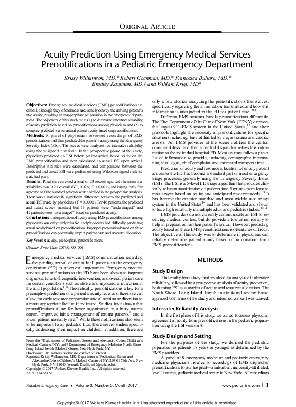 (PDF) Acuity Prediction Using Emergency Medical Services ...