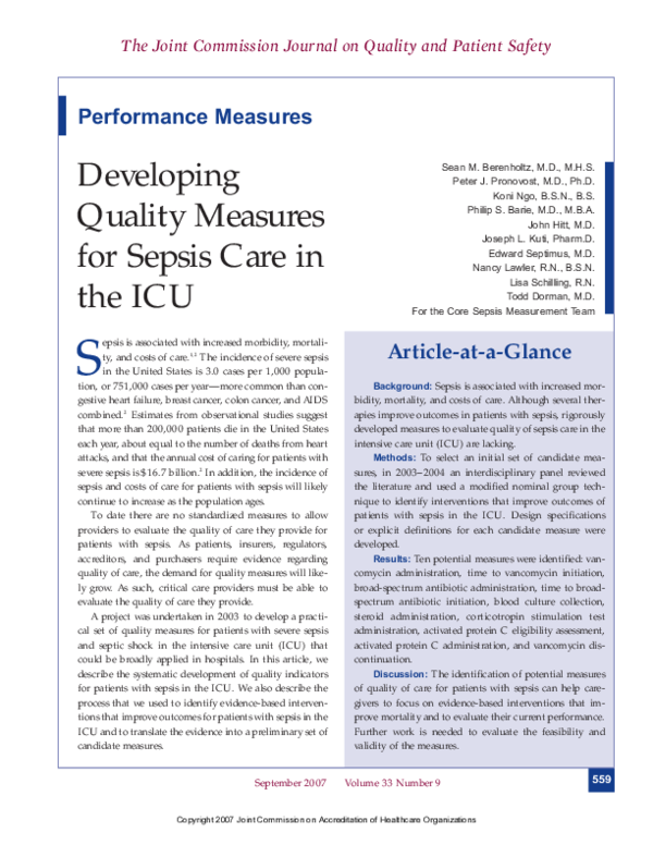 (PDF) Developing Quality Measures for Sepsis Care in the ICU
