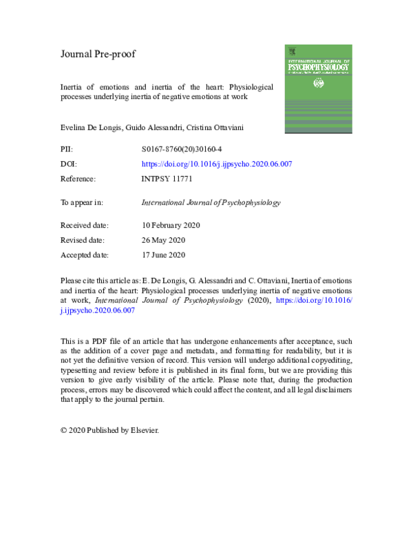 (PDF) Inertia of emotions and inertia of the heart: Physiological ...