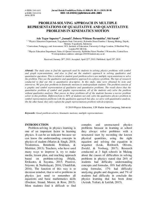 (PDF) Problem-Solving Approach in Multiple Representations of Qualitative and Quantitative ...