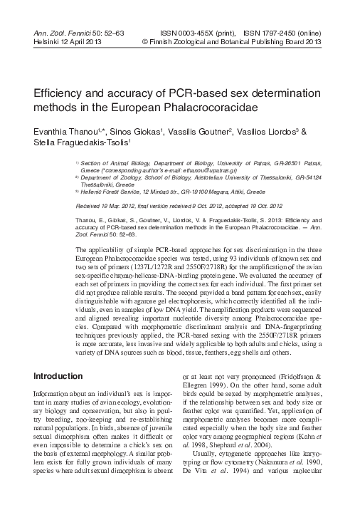 Pdf Efficiency And Accuracy Of Pcr Based Sex Determination Methods In The European