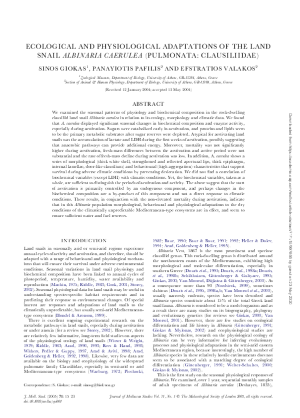 (PDF) Ecological and physiological adaptations of the land snail ...
