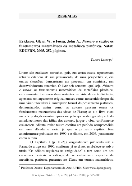 (PDF) Número e razão, de Glenn W. Erickson e John A. Fossa
