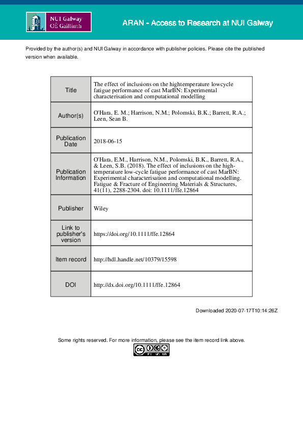 (PDF) The effect of inclusions on the high-temperature low-cycle ...