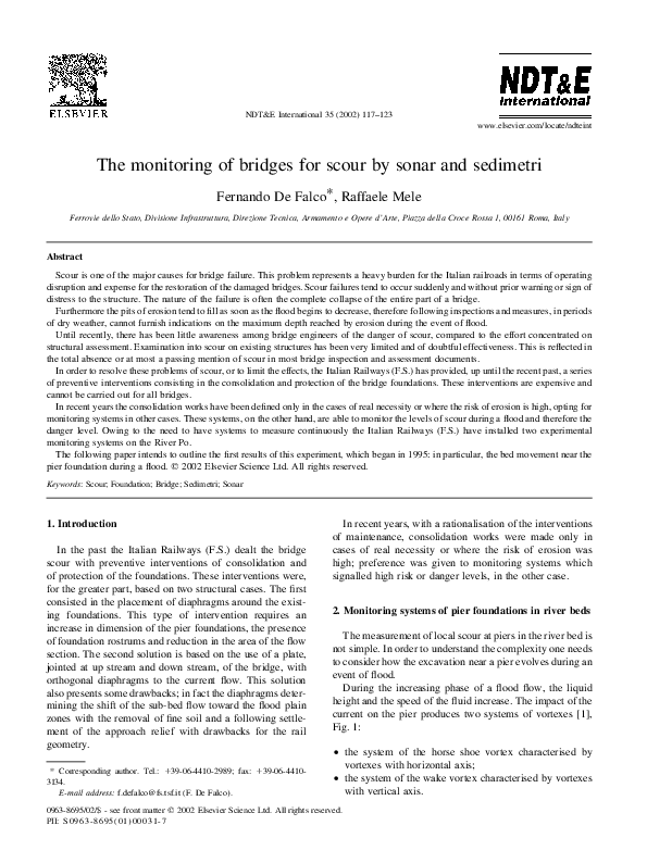 (PDF) The monitoring of bridges for scour by sonar and sedimetri