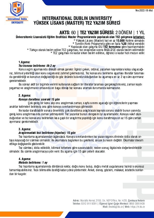 (PDF) IDU Tez Yazim Sureci YL